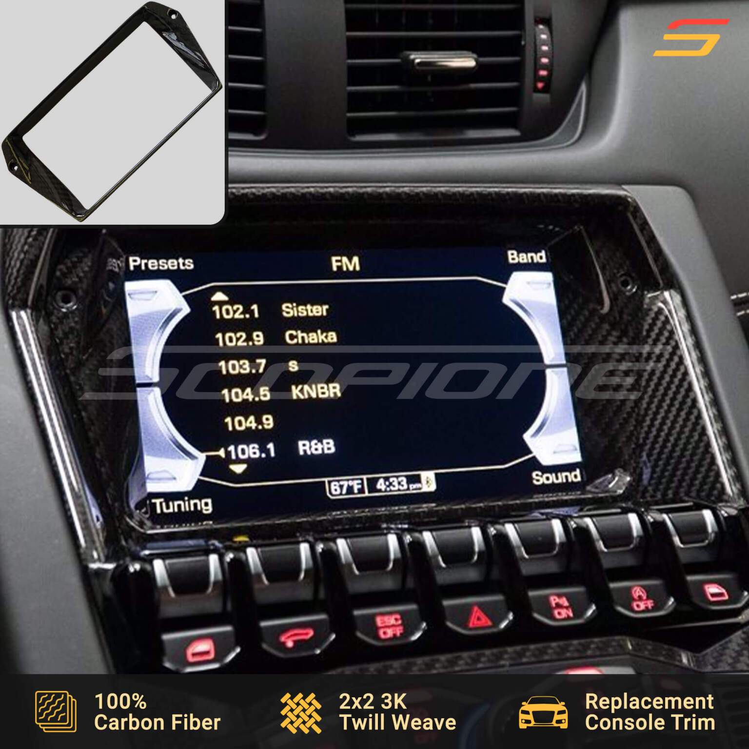 Scopione Carbon Fiber Center Screen Inner Cover for Aventador
