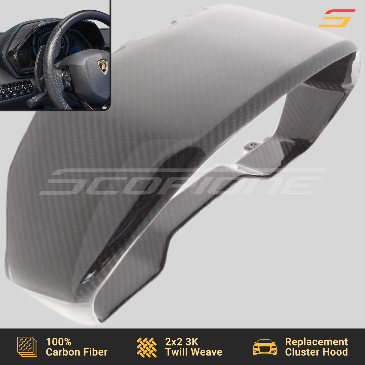 Scopione Carbon Fiber Dash Gauge Cluster Hood for Aventador