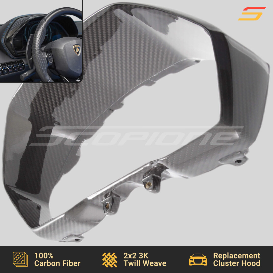 Scopione Carbon Fiber Dash Gauge Cluster Hood for Aventador