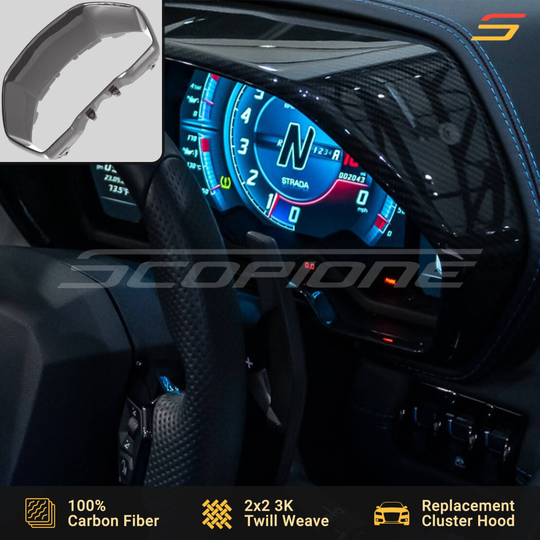 Scopione Carbon Fiber Dash Gauge Cluster Hood for Aventador