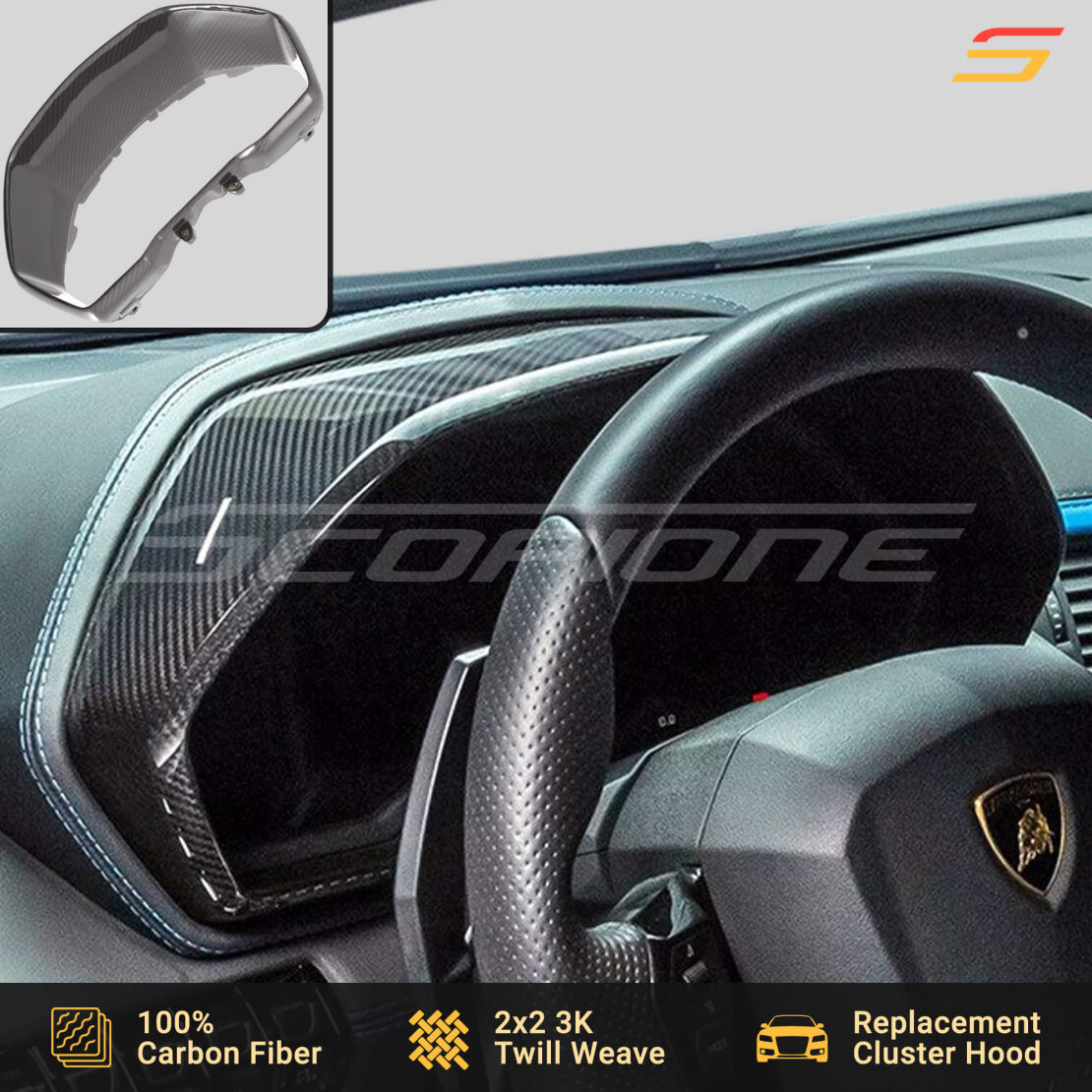Scopione Carbon Fiber Dash Gauge Cluster Hood for Aventador
