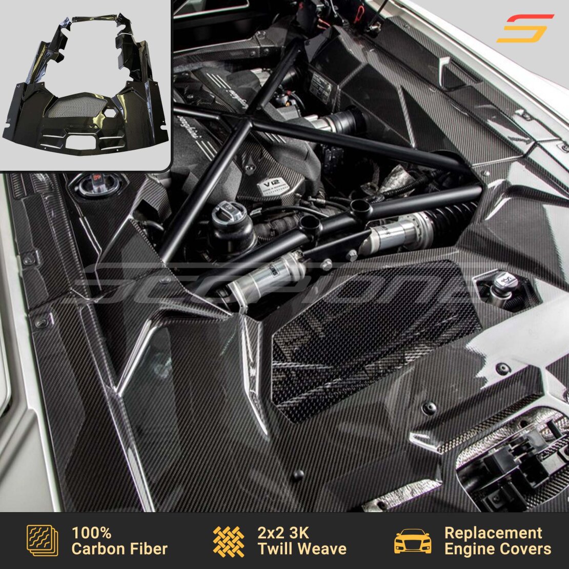 Scopione Carbon Fiber Engine Bay Covers Kit for Aventador