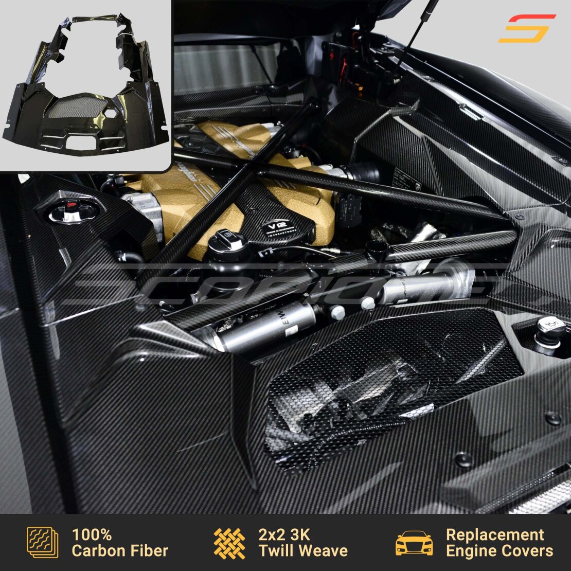 Scopione Carbon Fiber Engine Bay Covers Kit for Aventador