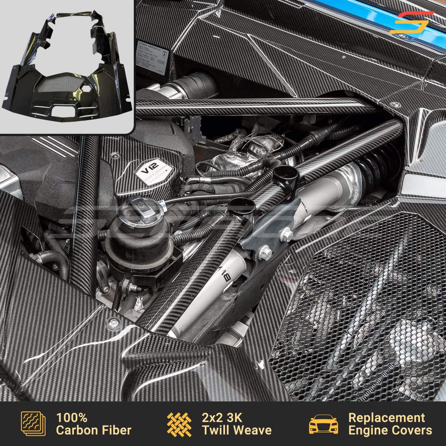 Scopione Carbon Fiber Engine Bay Covers Kit for Aventador