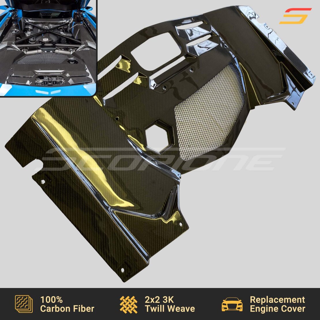 Scopione Carbon Fiber Center Engine Cover for Aventador