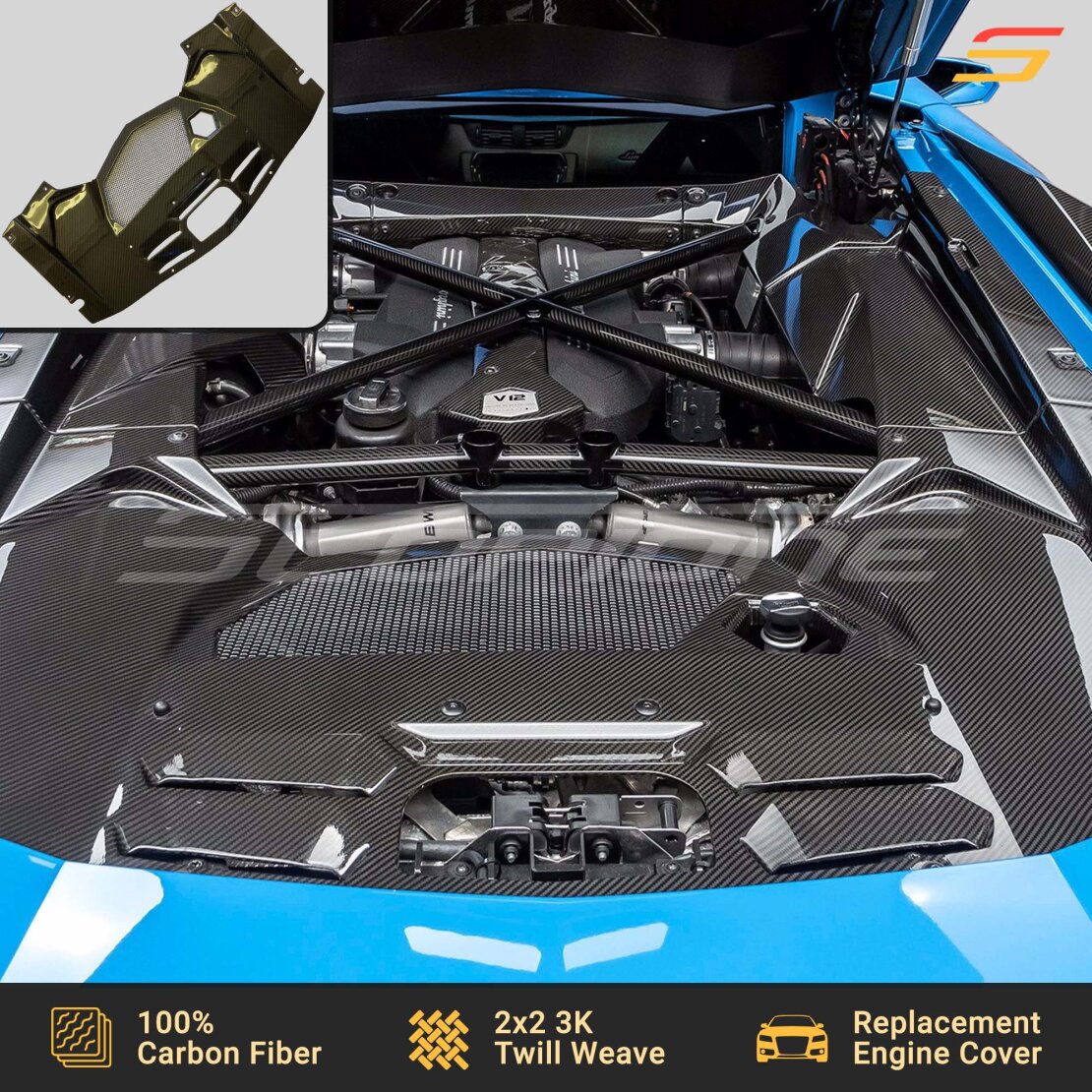 Scopione Carbon Fiber Center Engine Cover for Aventador