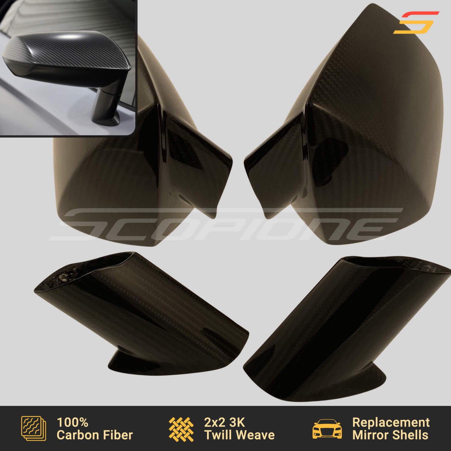 Scopione Carbon Fiber Replacement Side Mirrors for Aventador