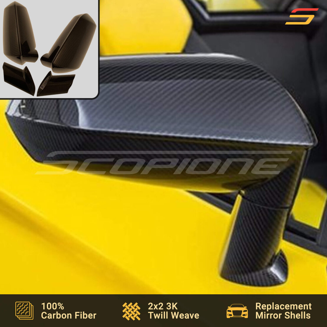 Scopione Carbon Fiber Replacement Side Mirrors for Aventador