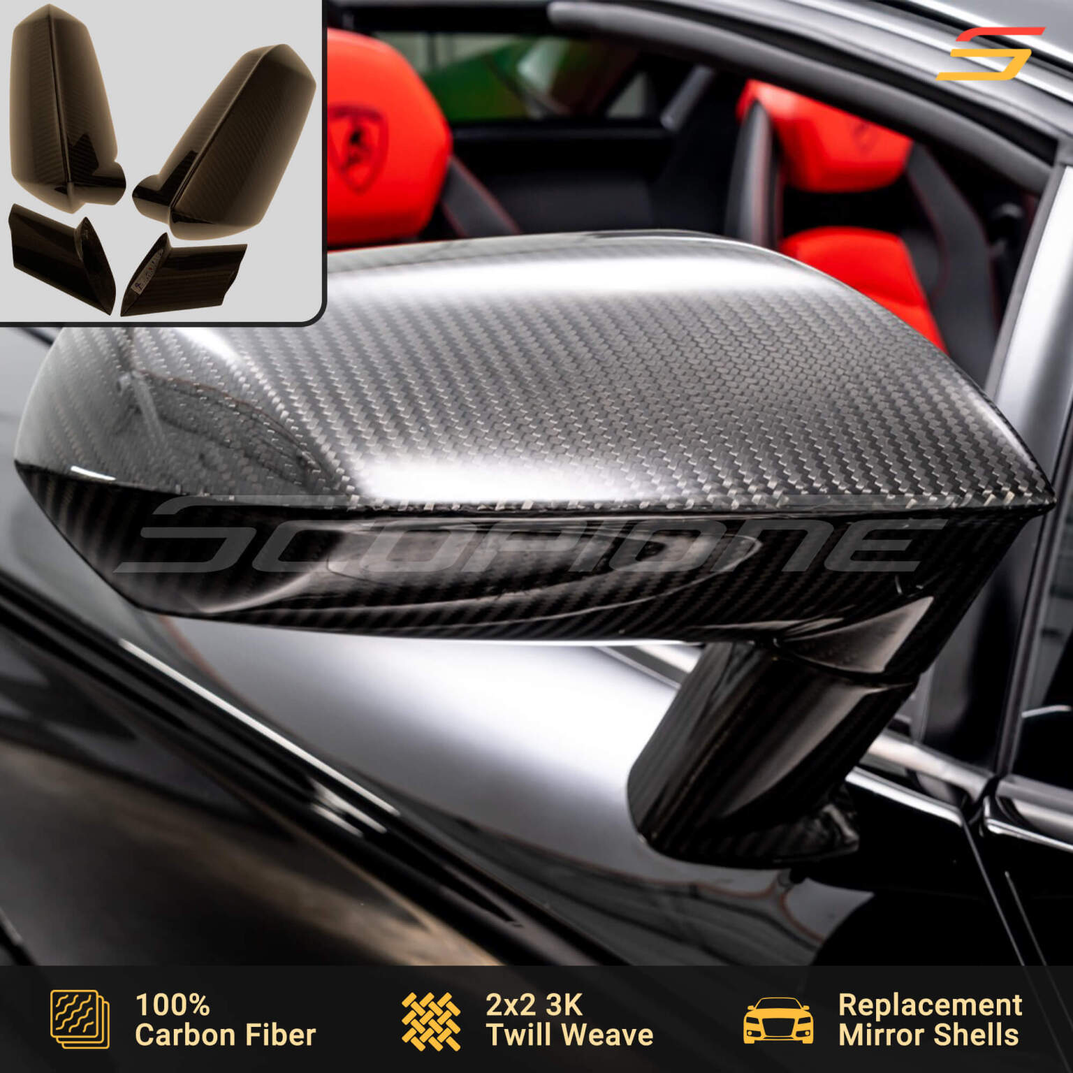 Scopione Carbon Fiber Replacement Side Mirrors for Aventador