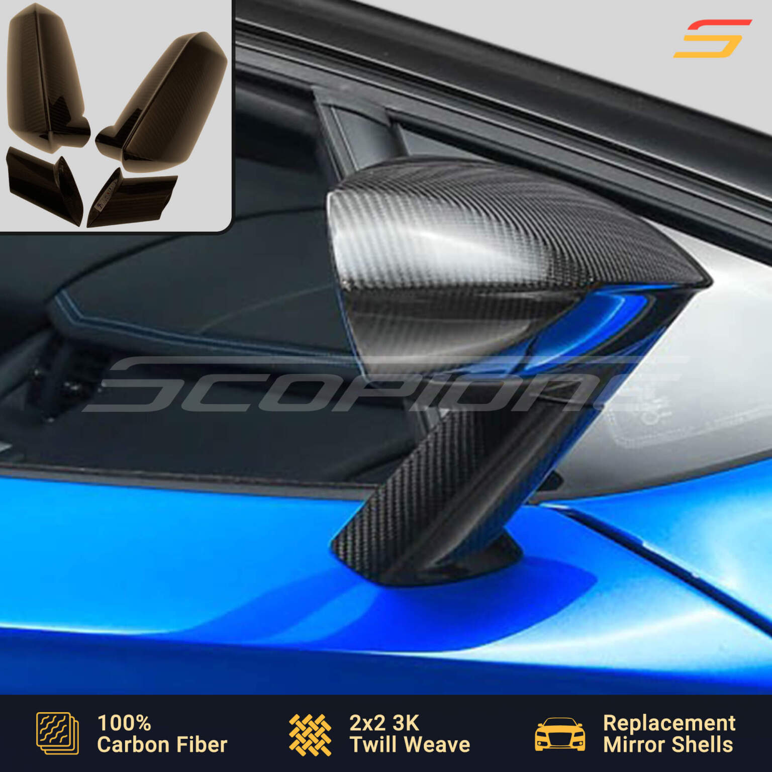 Scopione Carbon Fiber Replacement Side Mirrors for Aventador