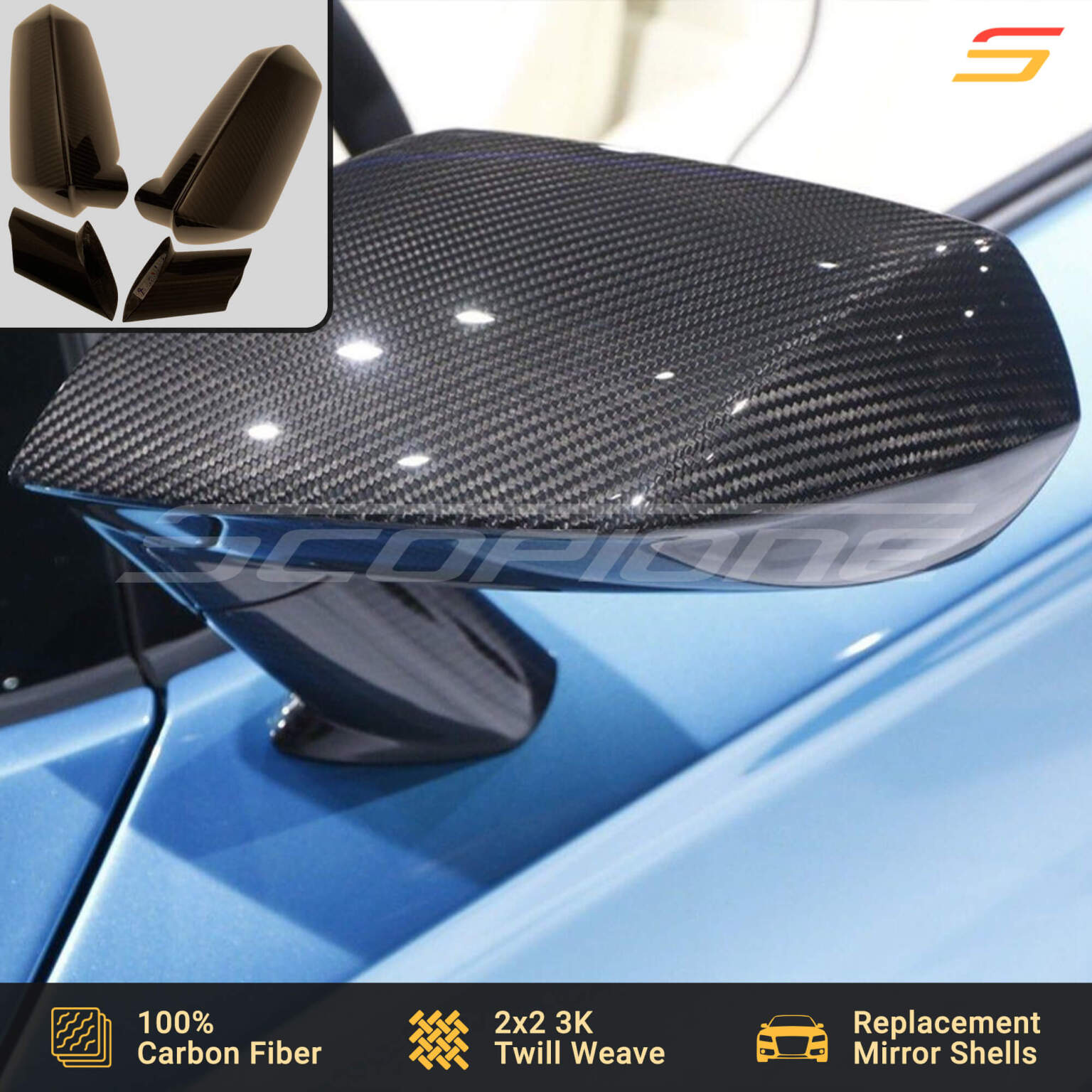 Scopione Carbon Fiber Replacement Side Mirrors for Aventador