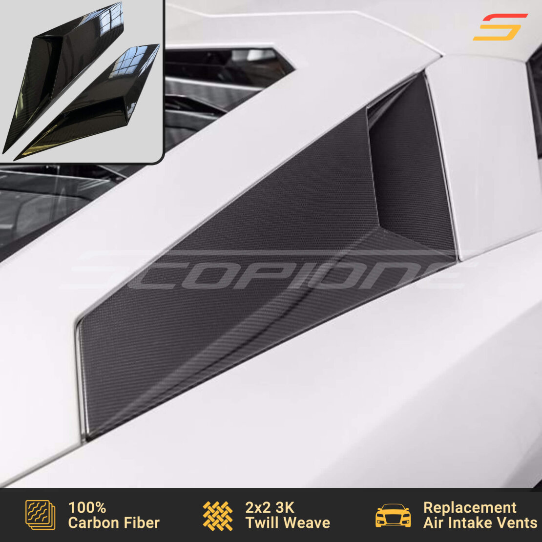 Scopione Carbon Fiber Side Upright Air Intake Vents for Aventador