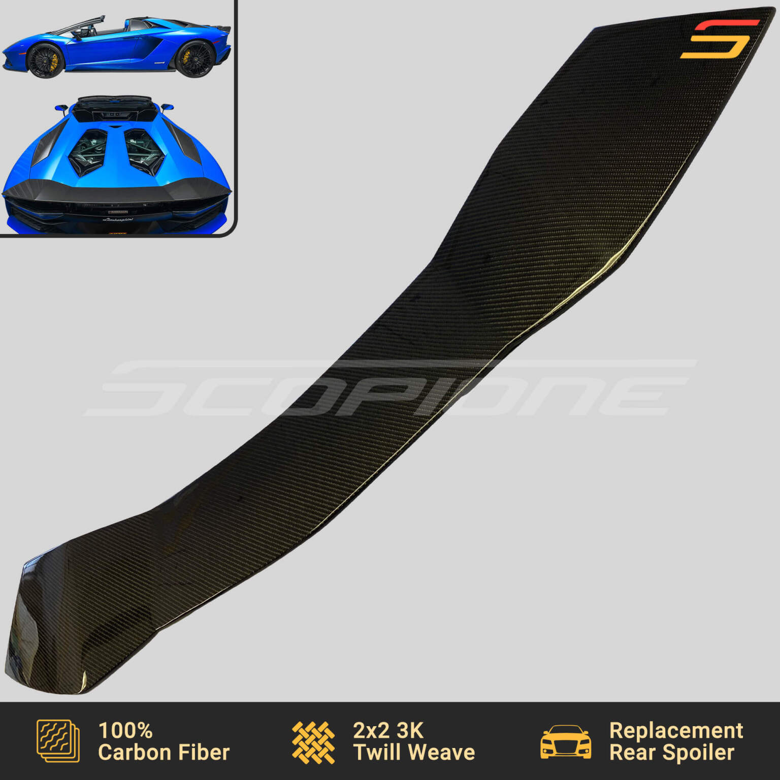 Scopione Carbon Fiber Replacement Rear Spoiler for Aventador