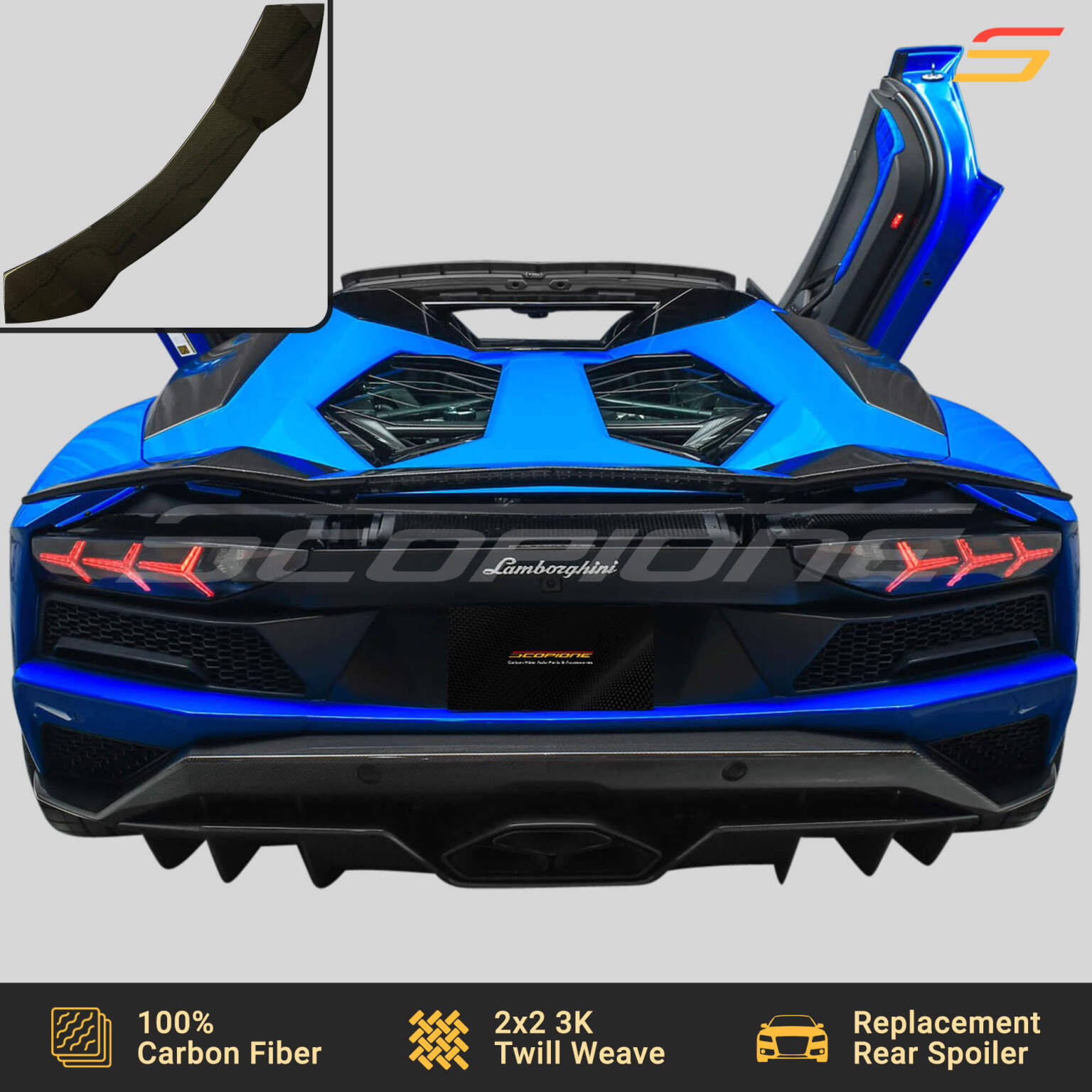 Scopione Carbon Fiber Replacement Rear Spoiler for Aventador