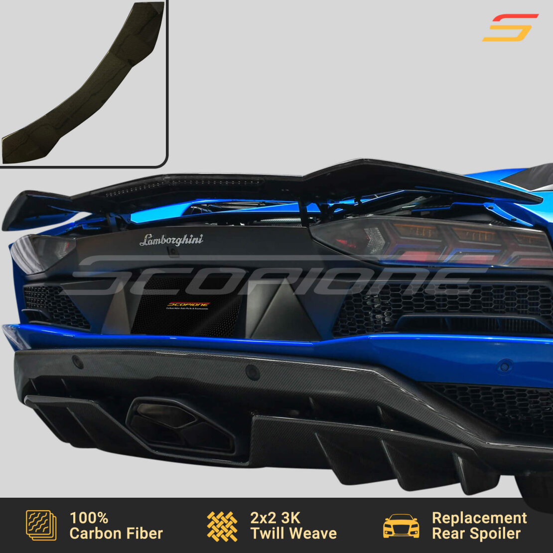 Scopione Carbon Fiber Replacement Rear Spoiler for Aventador