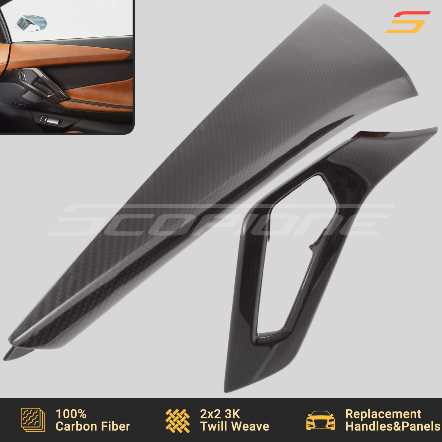 Scopione Carbon Fiber Door Handles & Trim Panels for Aventador