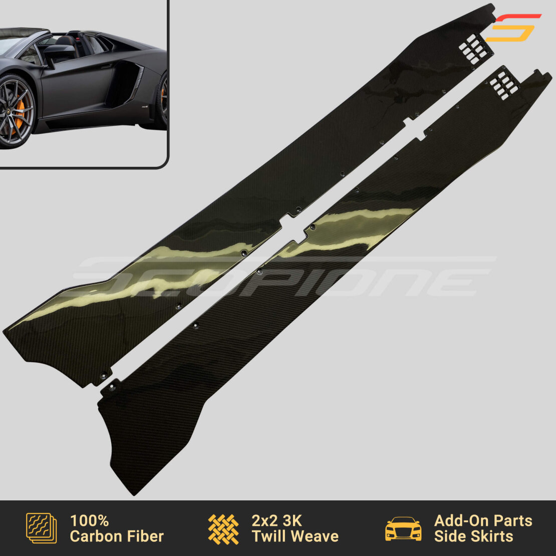 Carbon Fiber Add On Widened Side Skirts For Lamborghini Aventador Lp700 4