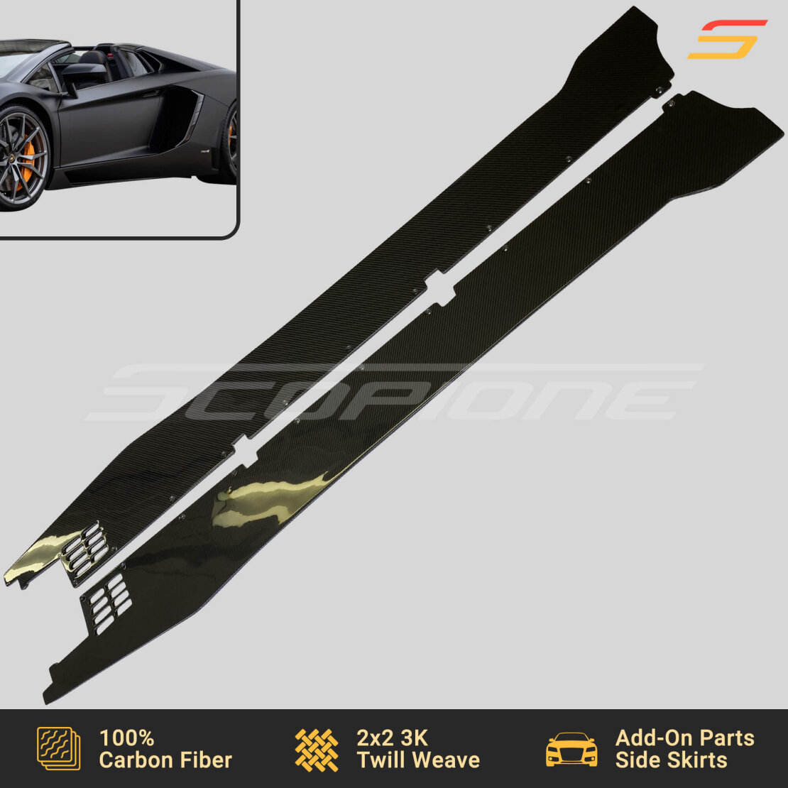 Carbon Fiber Add On Widened Side Skirts For Lamborghini Aventador Lp700 4