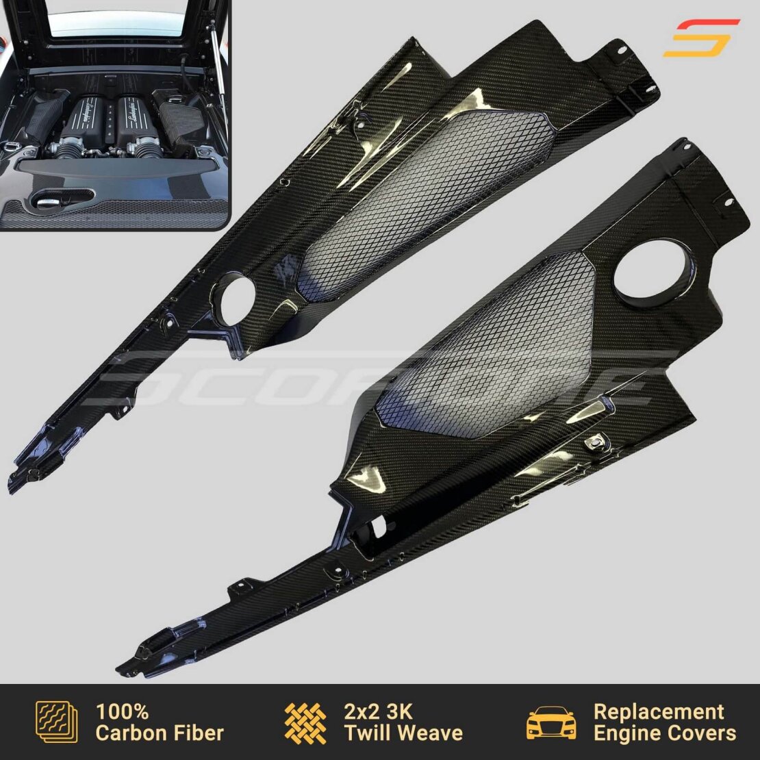 Scopione Carbon Fiber Engine Side Covers for Gallardo