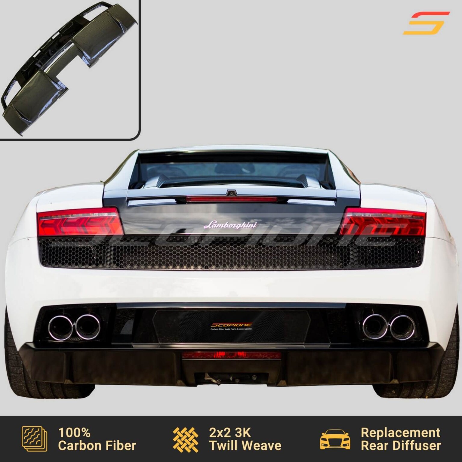 Scopione Carbon Rear Bumper Diffuser for Gallardo LP550 LP560