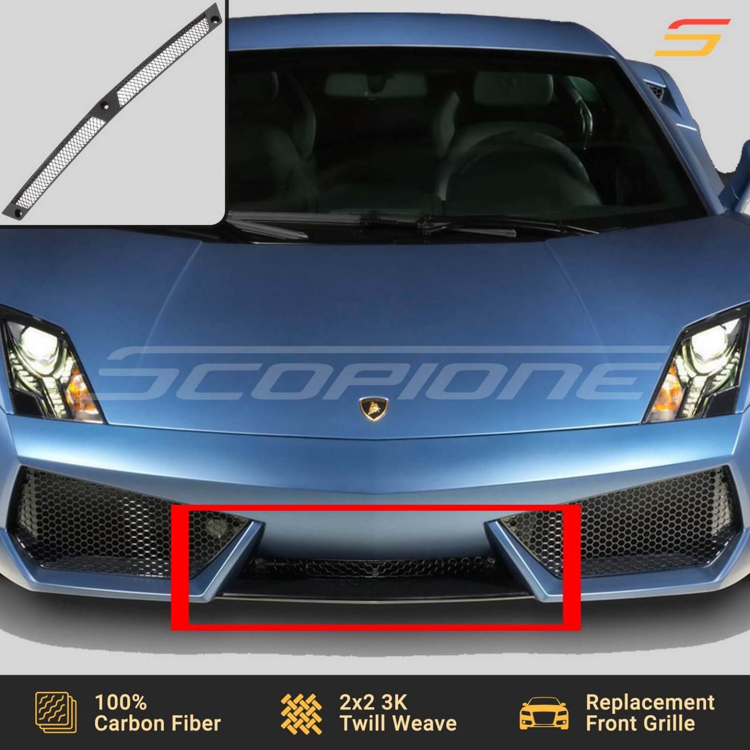 Scopione Matte Carbon Front Splitter Grille: Gallardo LP550 LP560