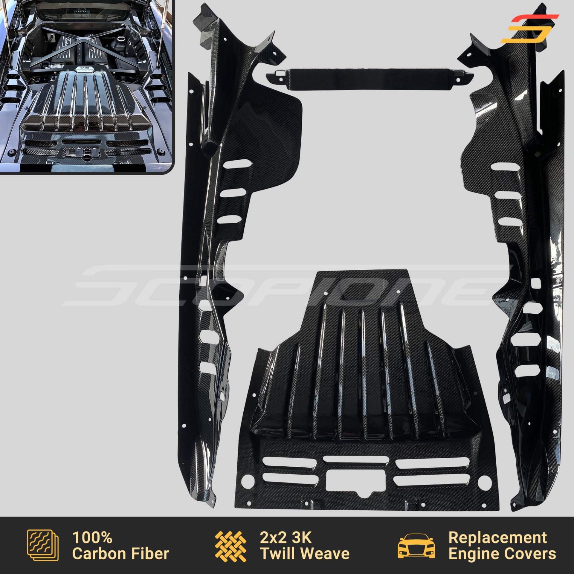 Scopione Carbon Fiber Engine Bay Covers Kit for Huracan