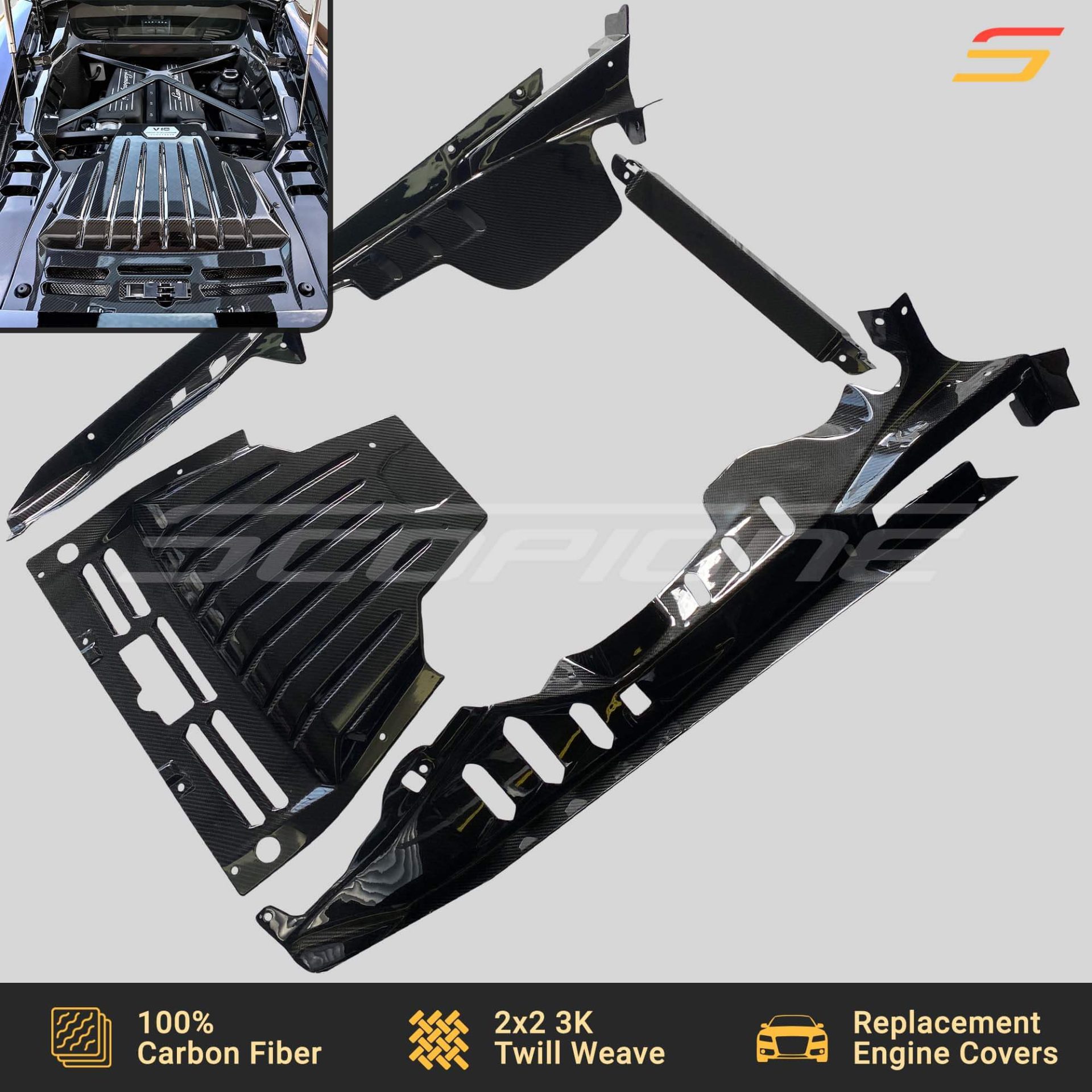 Scopione Carbon Fiber Engine Bay Covers Kit for Huracan