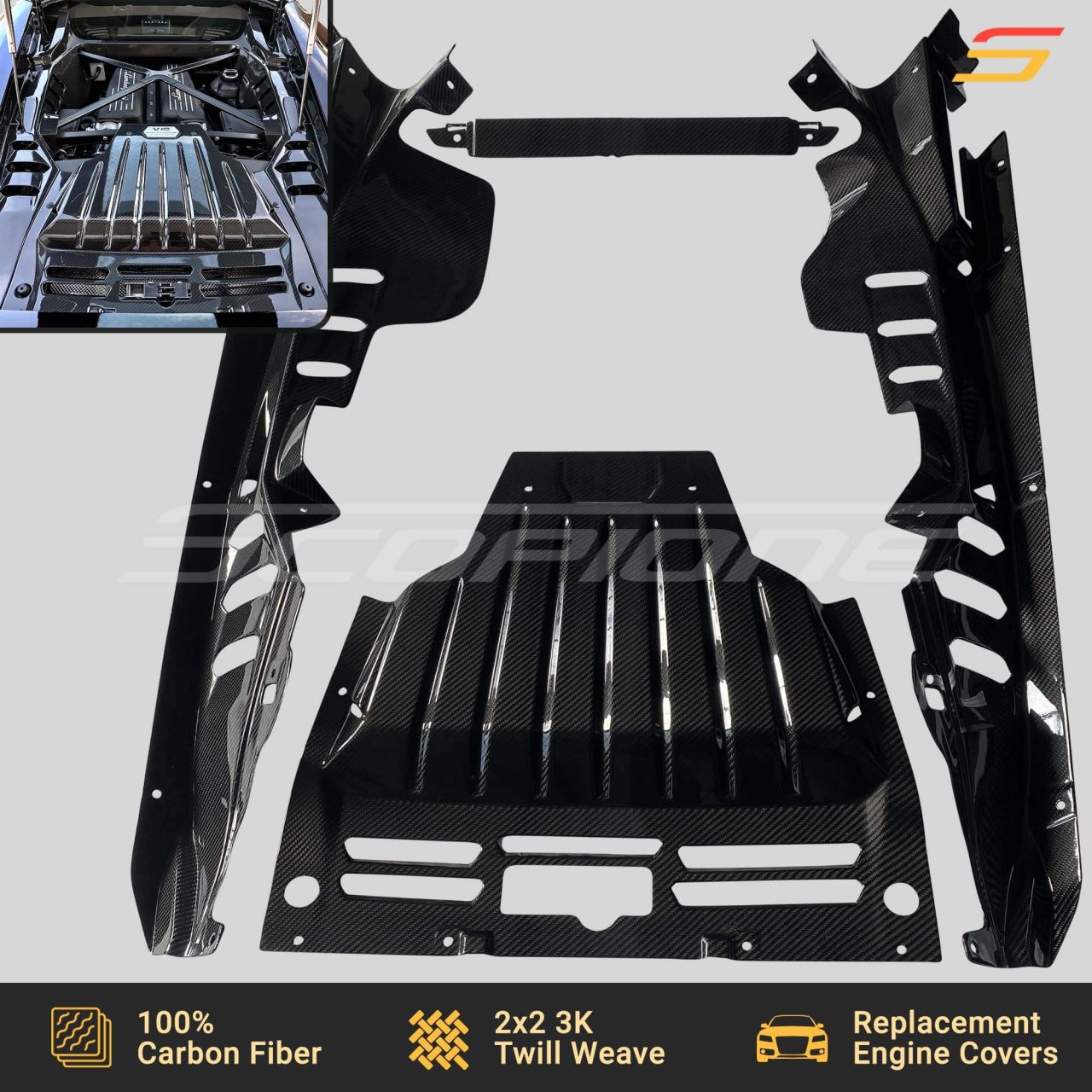 Scopione Carbon Fiber Engine Bay Covers Kit for Huracan