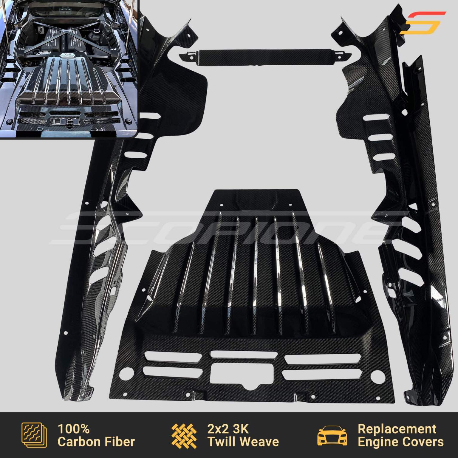 Scopione Carbon Fiber Engine Bay Covers Kit for Huracan