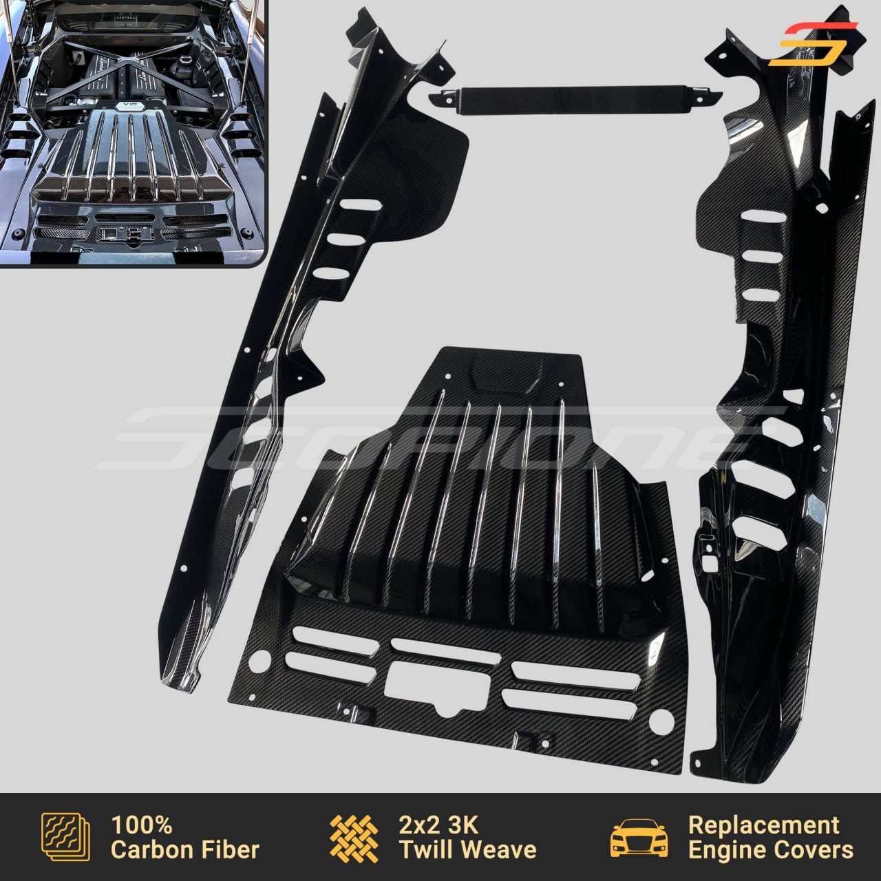 Scopione Carbon Fiber Engine Bay Covers Kit for Huracan