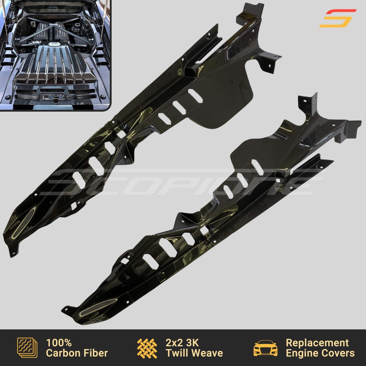 Scopione Carbon Fiber Engine Side Covers for Huracan