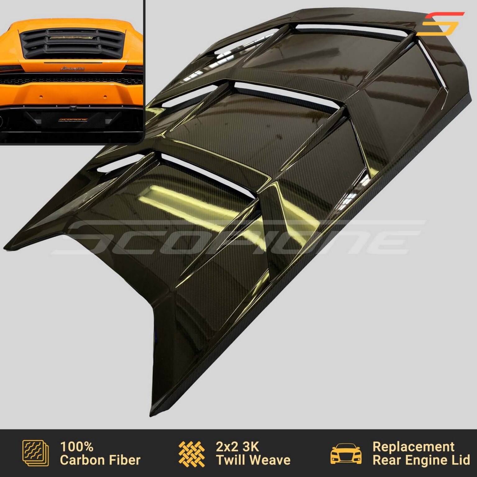 Scopione Carbon Fiber Rear Hood Engine Bonnet Lid for Huracan