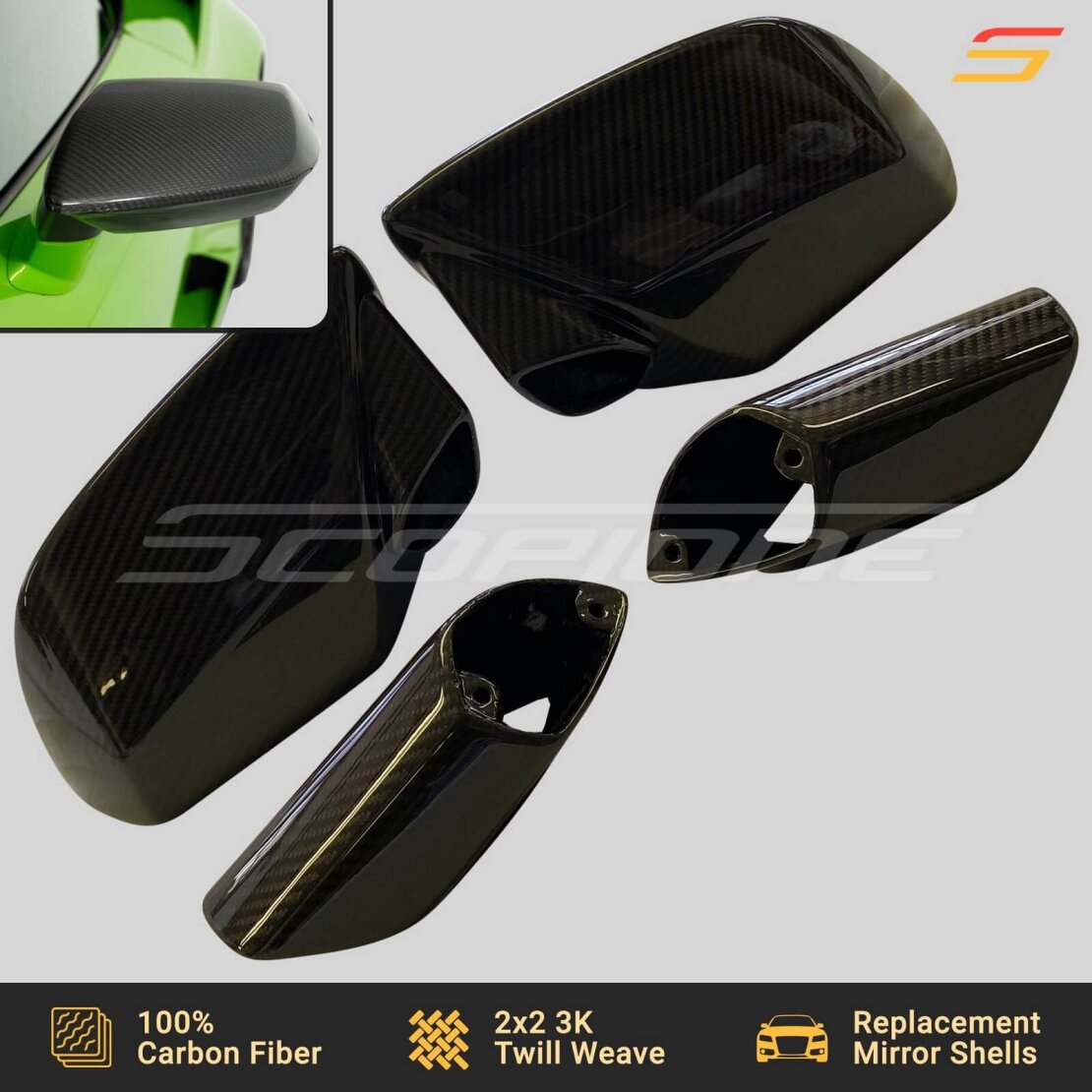 Scopione Carbon Fiber Replacement Side Mirrors for Huracan
