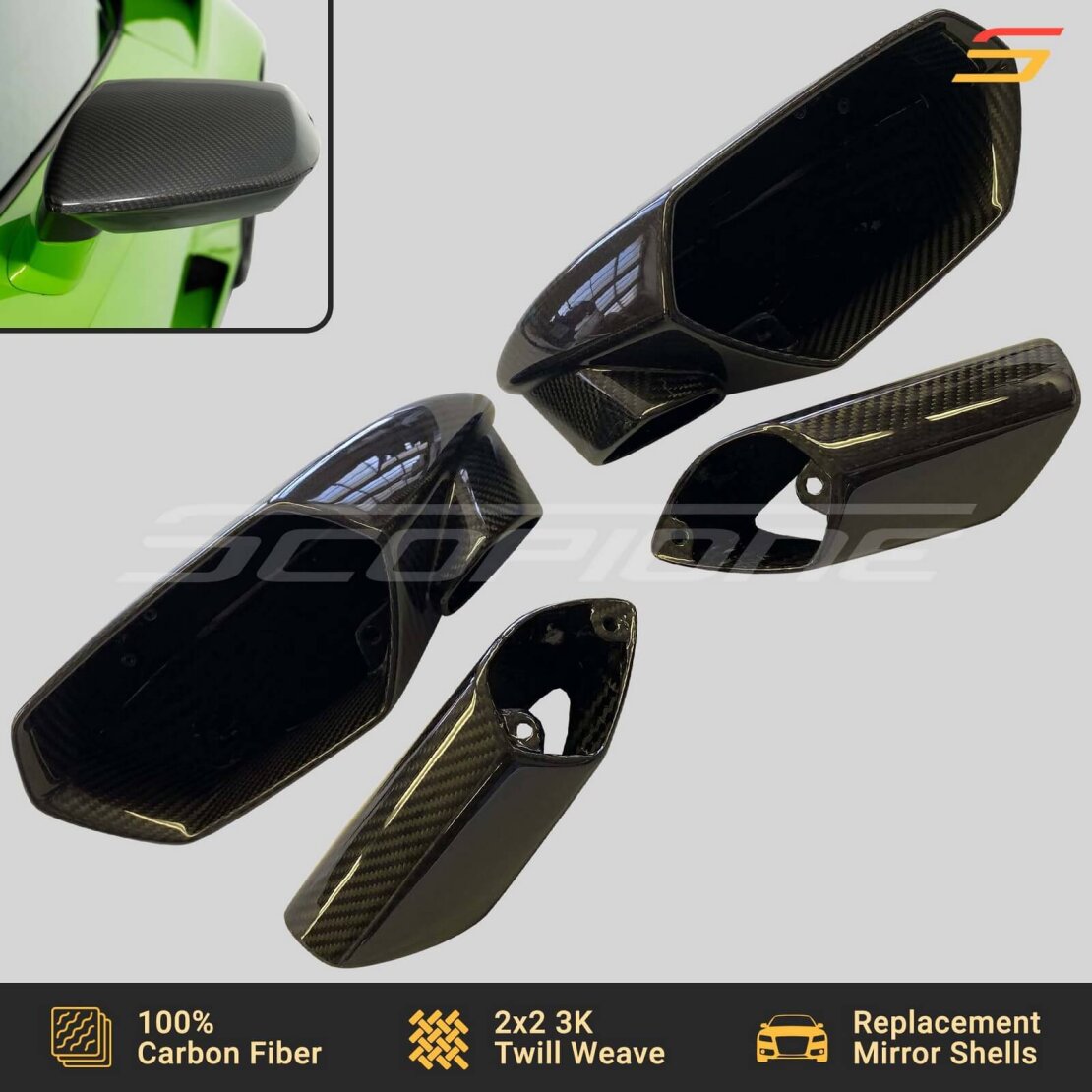 Scopione Carbon Fiber Replacement Side Mirrors for Huracan