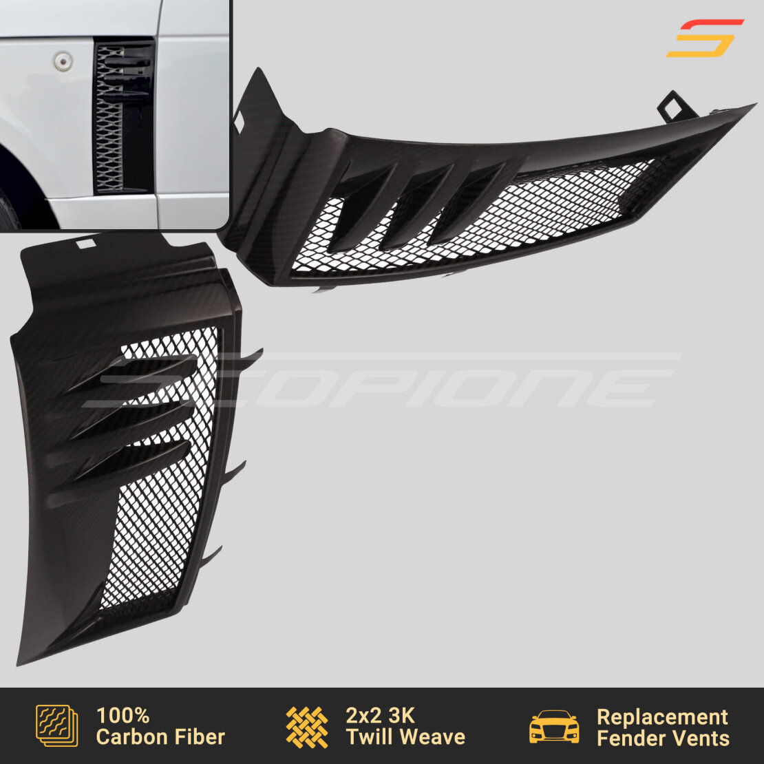 Scopione Carbon Side Grille Fender Vents | 03-12 Range Rover