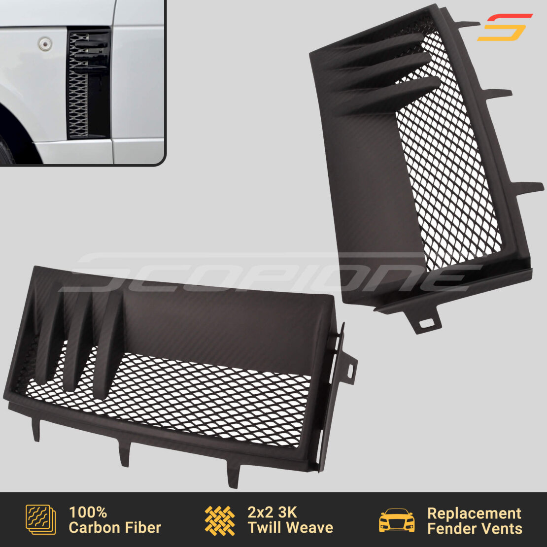 Scopione MATTE Carbon Side Fender Vents | 03-12 Range Rover