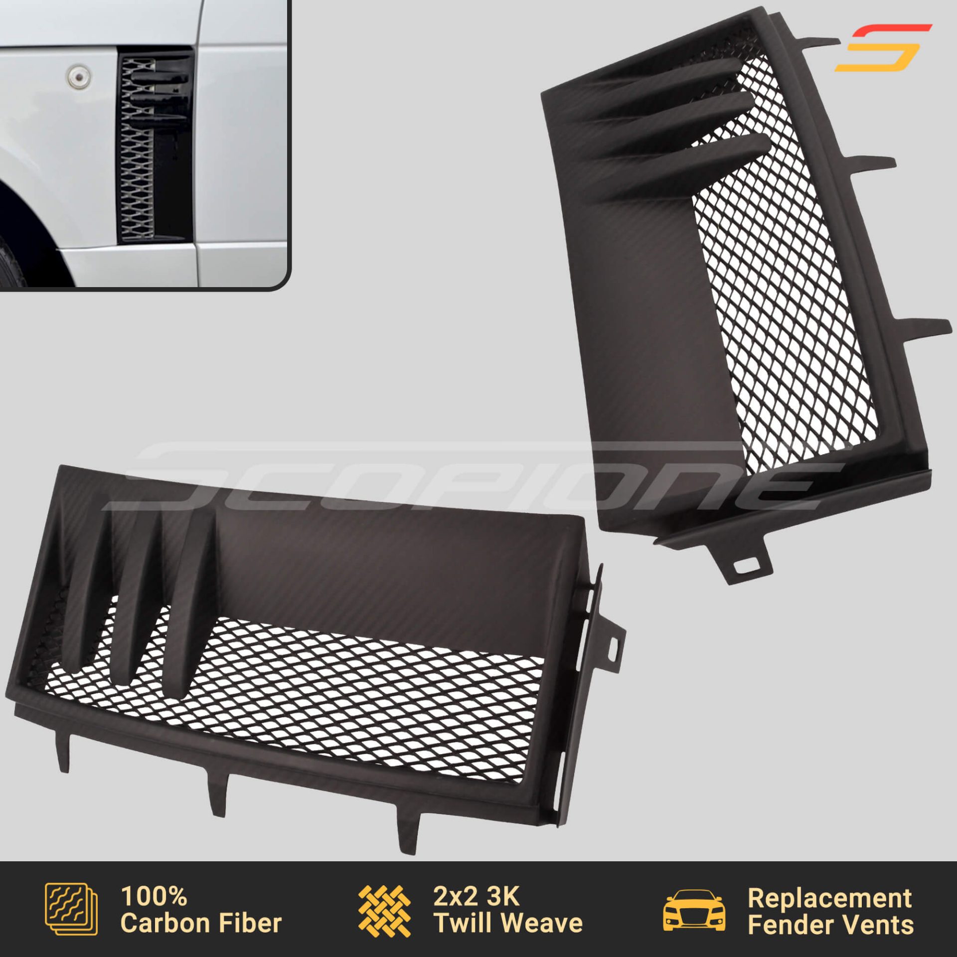 Scopione MATTE Carbon Side Fender Vents | 03-12 Range Rover