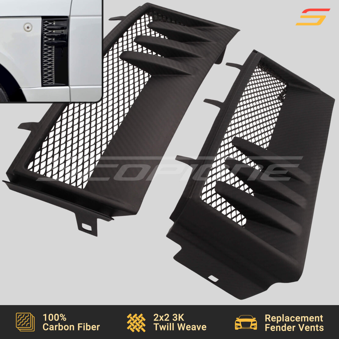 Scopione MATTE Carbon Side Fender Vents | 03-12 Range Rover