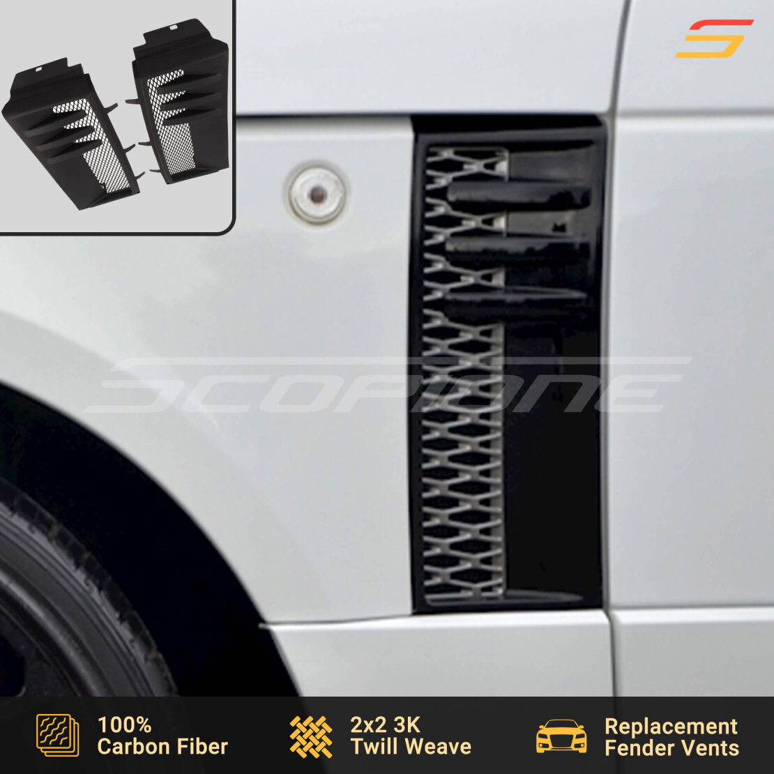 Scopione MATTE Carbon Side Fender Vents | 03-12 Range Rover