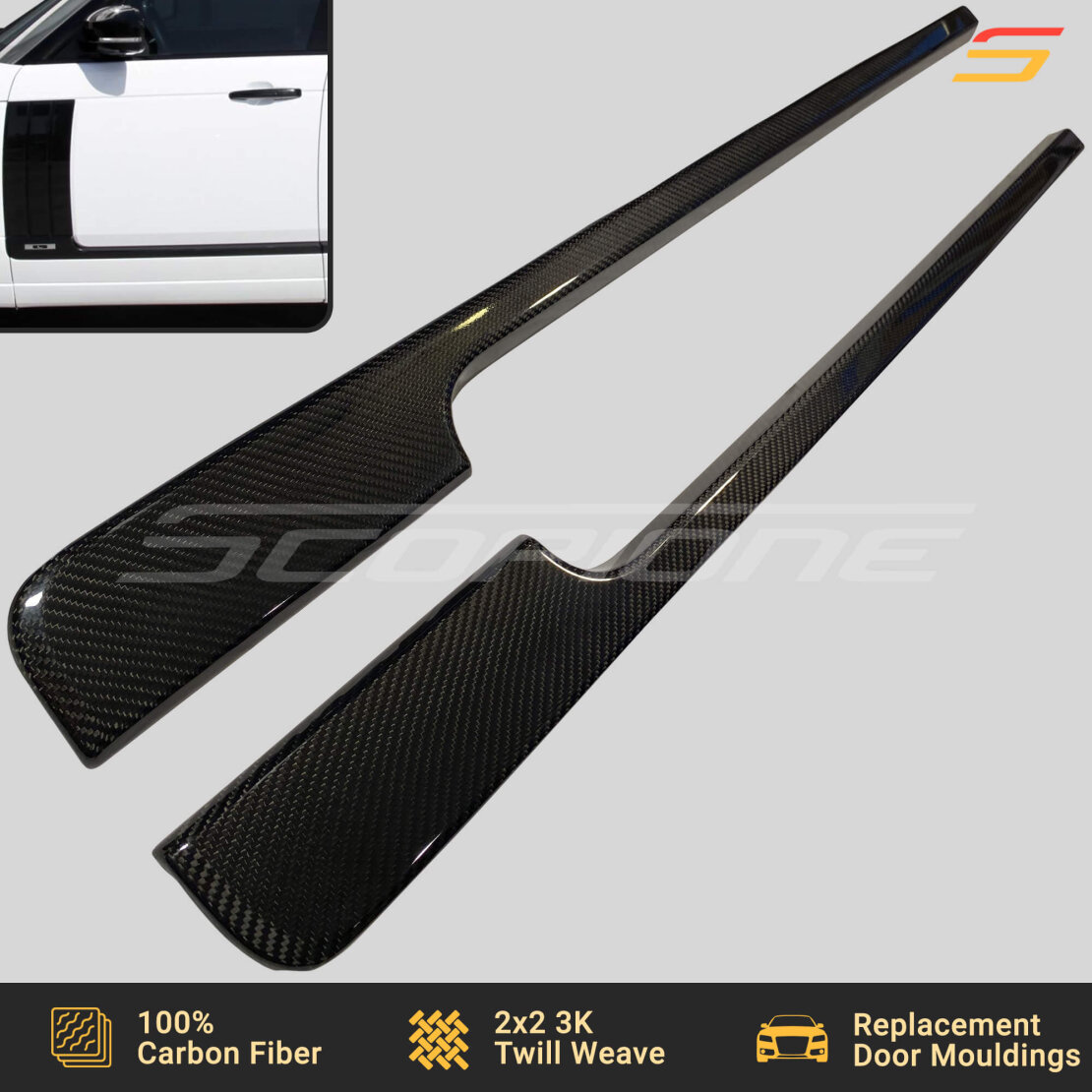 Scopione Carbon Front Door Side Moldings Strips | Range Rover