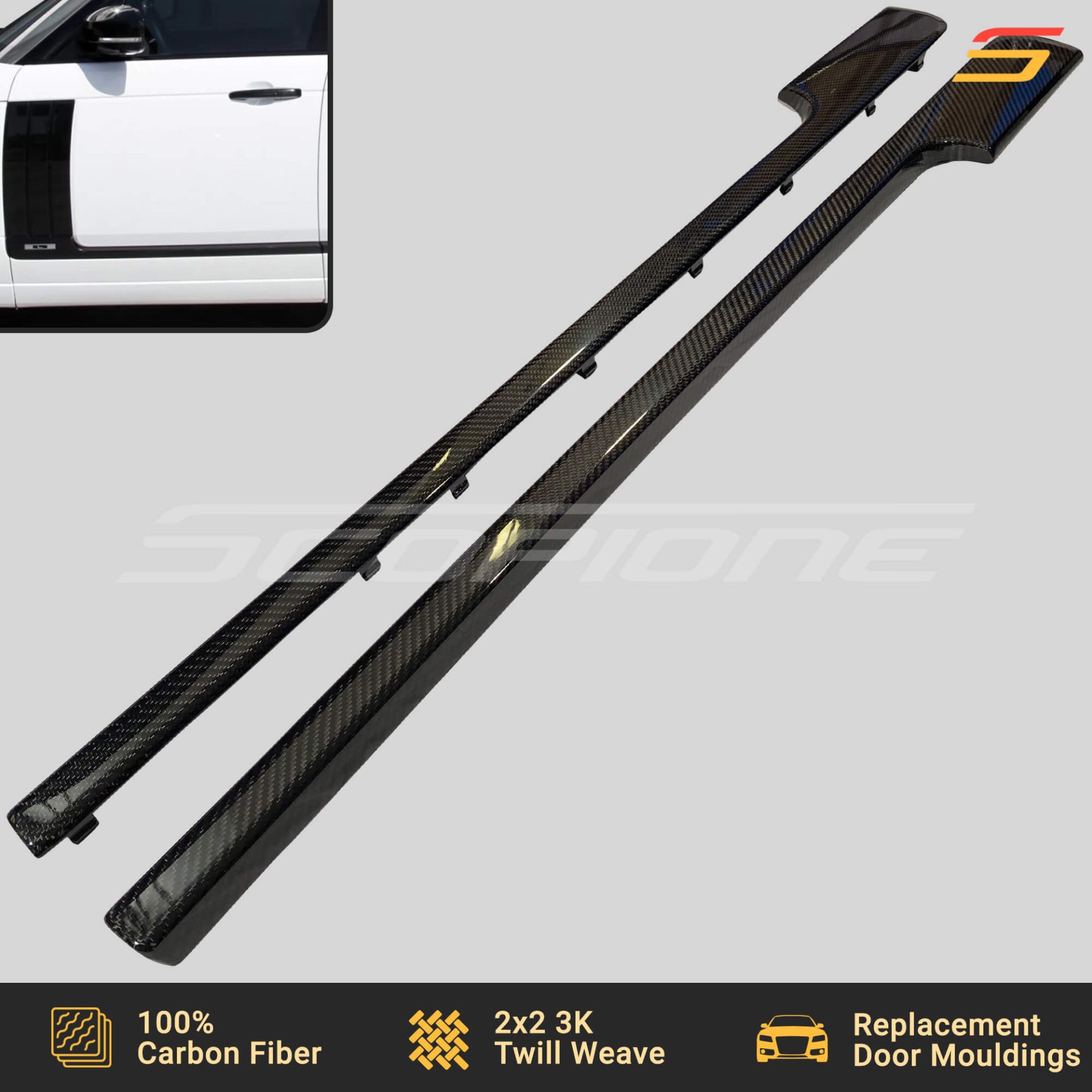 Scopione Carbon Front Door Side Moldings Strips | Range Rover