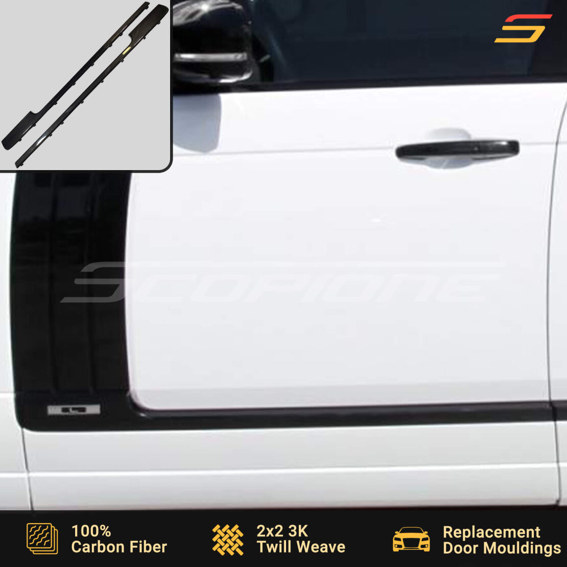Scopione Carbon Front Door Side Moldings Strips | Range Rover