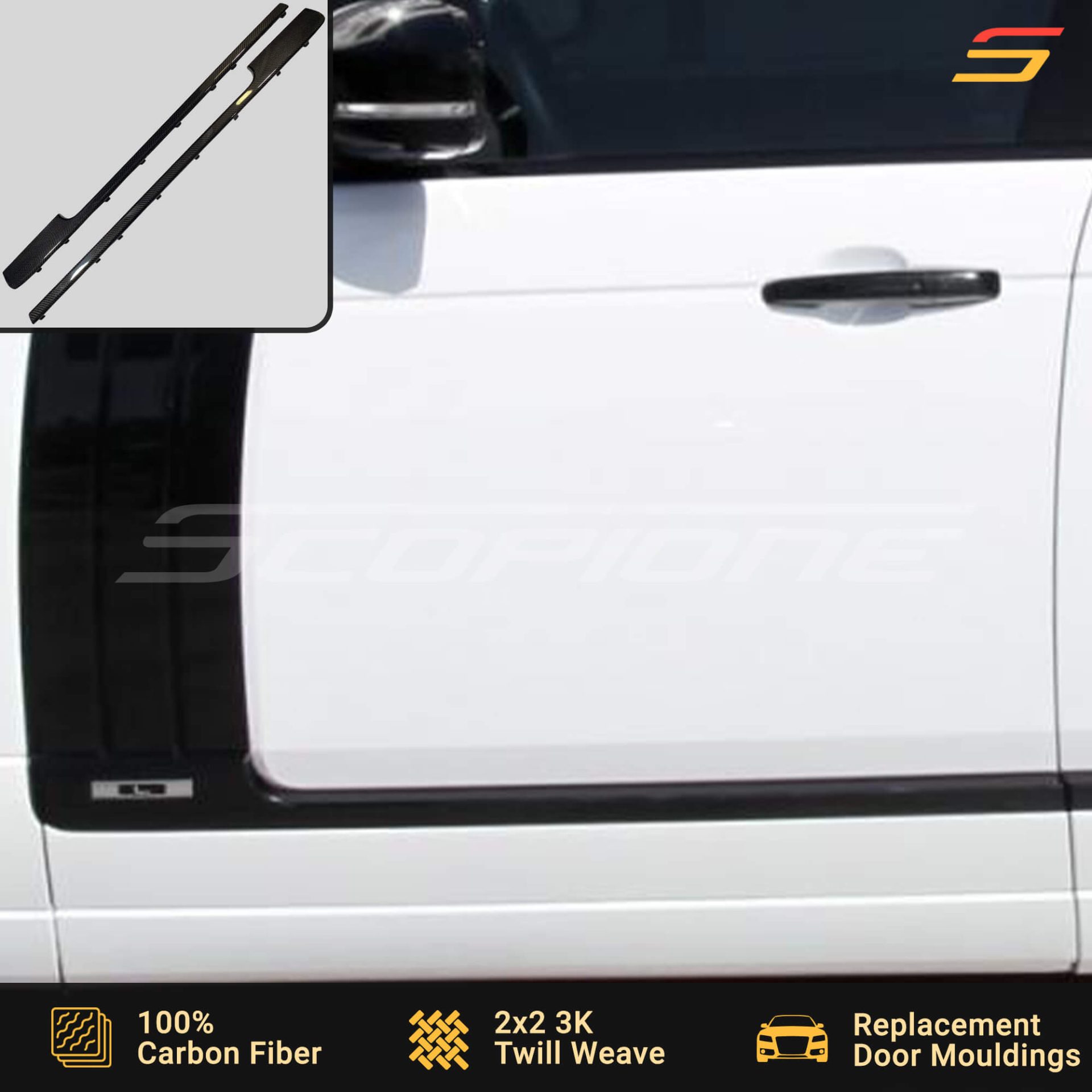 Scopione Carbon Front Door Side Moldings Strips | Range Rover