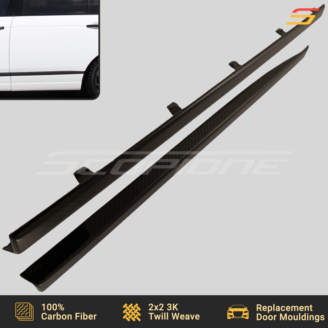 Scopione Carbon Rear Door Side Moldings Strips | Range Rover