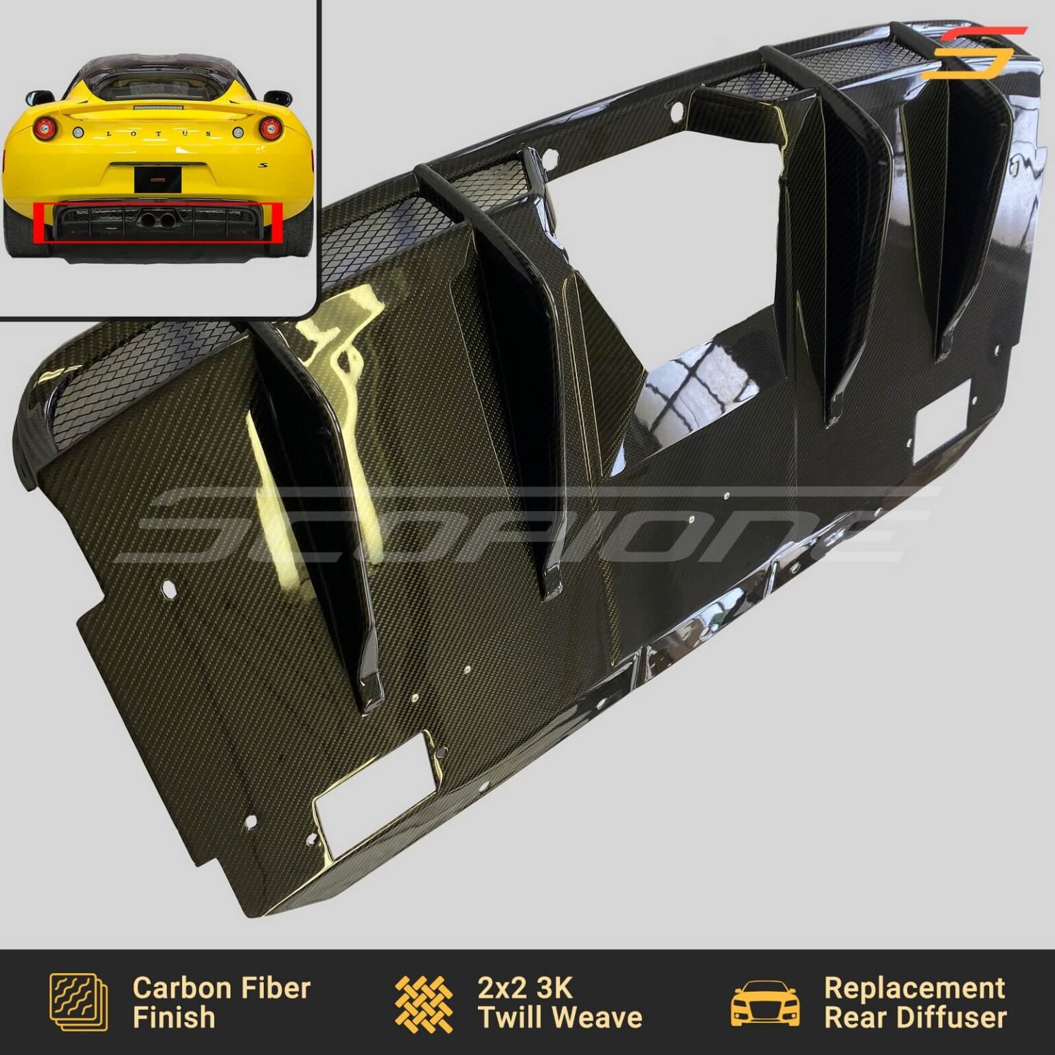 Scopione Carbon Fiber Rear Bumper Diffuser for Lotus Evora S