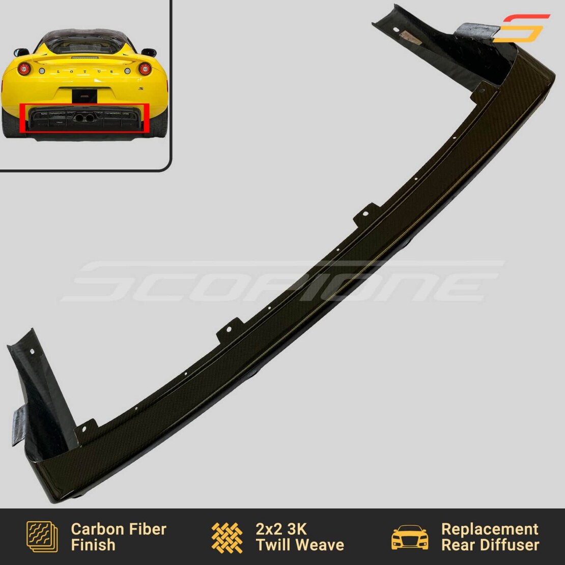 Scopione Carbon Fiber Rear Bumper Diffuser Finisher for Lotus Evora S