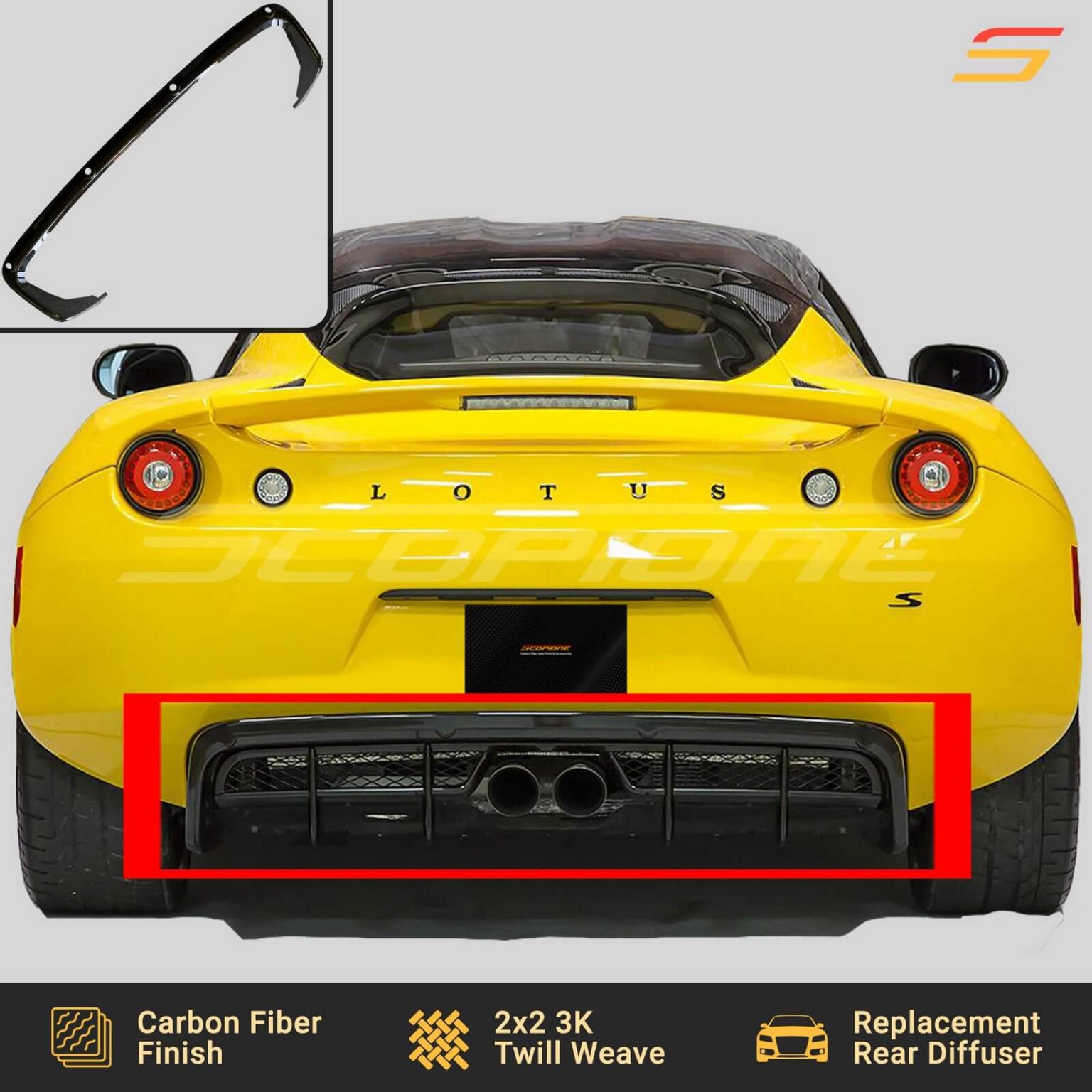 Scopione Carbon Fiber Rear Bumper Diffuser Finisher for Lotus Evora S