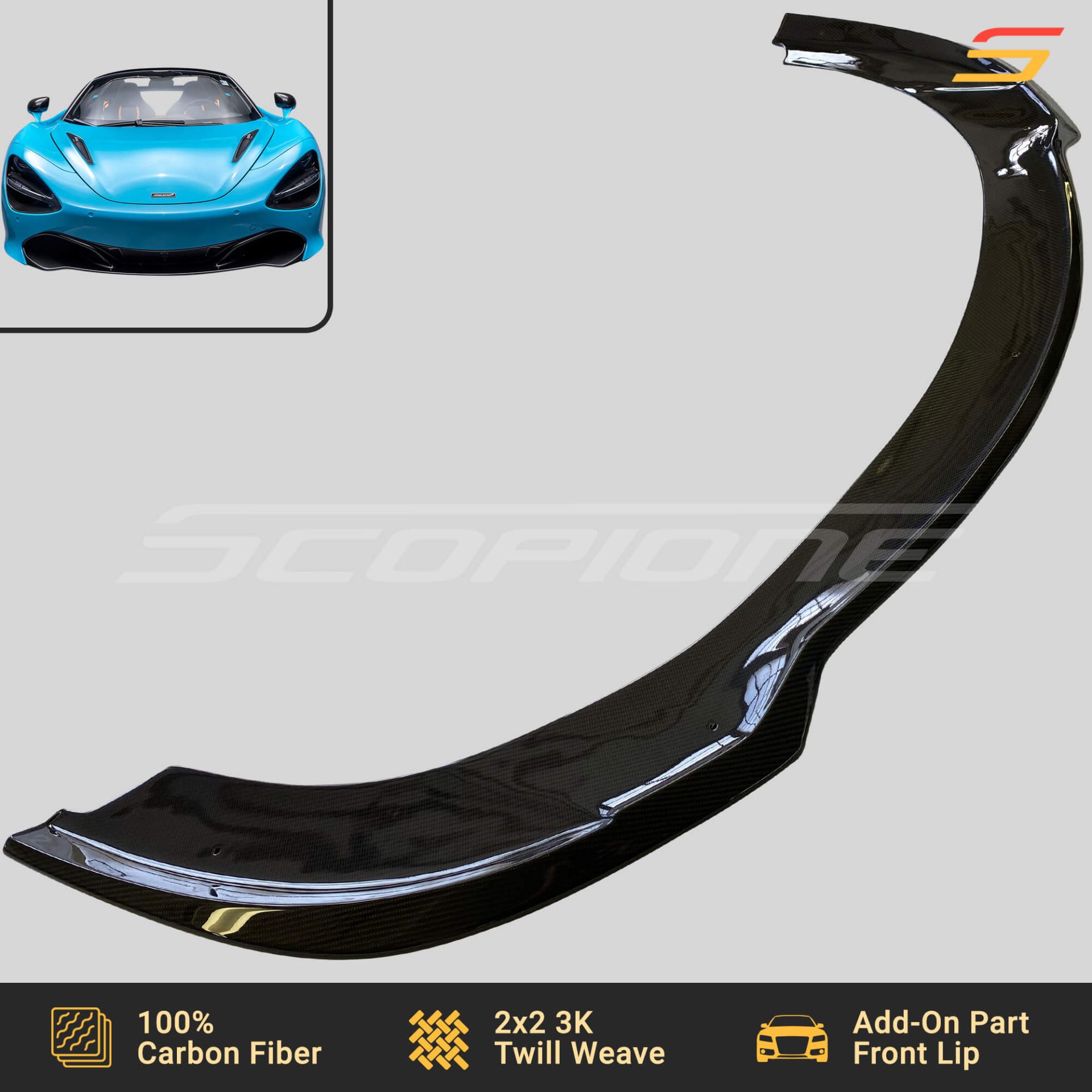 Scopione Carbon Fiber Add-On Front Bumper Lip | McLaren 720S