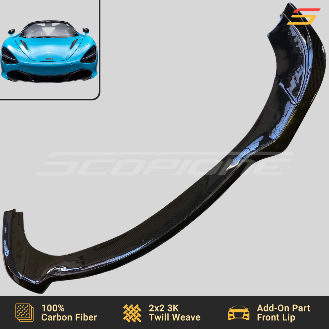 Scopione Carbon Fiber Add-On Front Bumper Lip | McLaren 720S