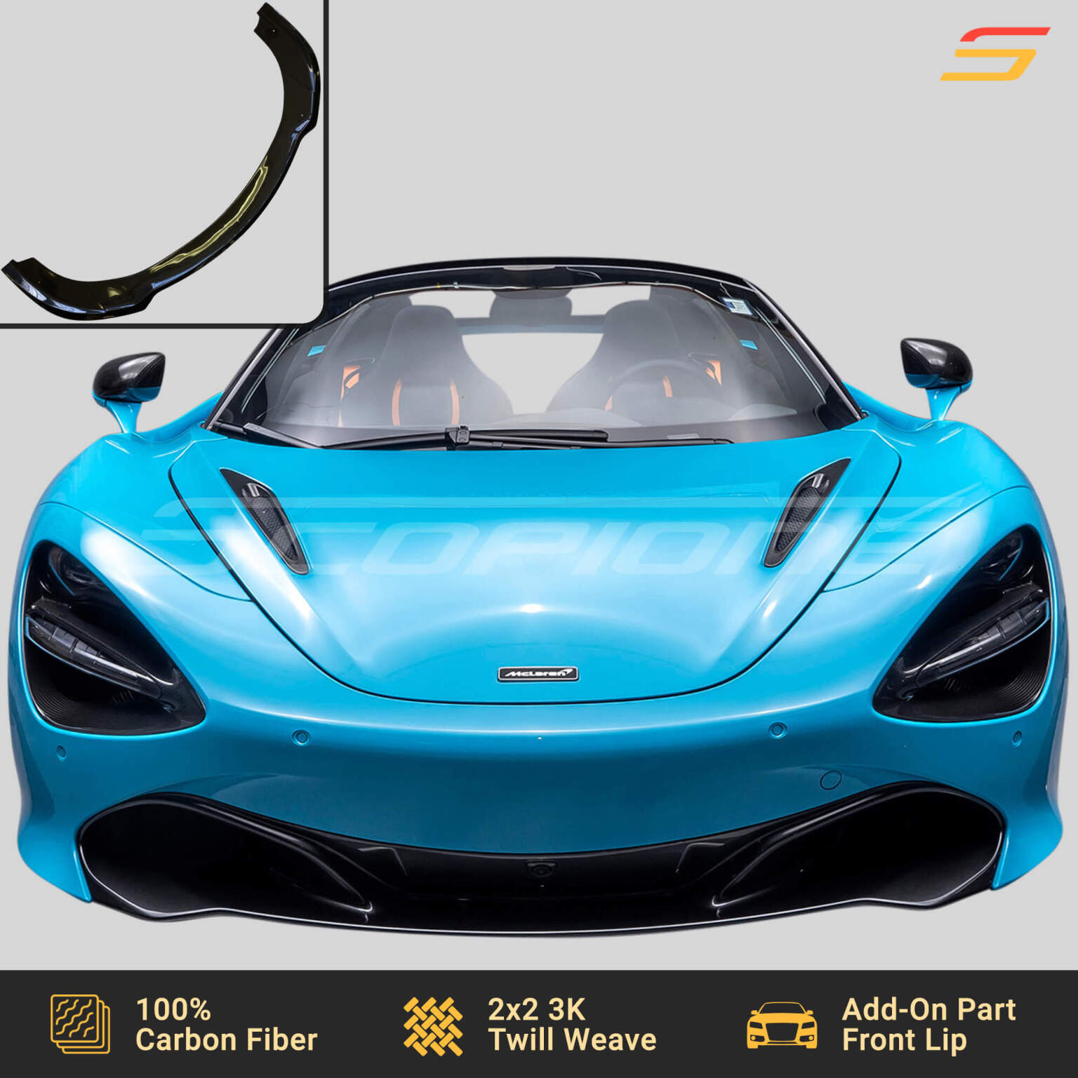 Scopione Carbon Fiber Add-On Front Bumper Lip | McLaren 720S